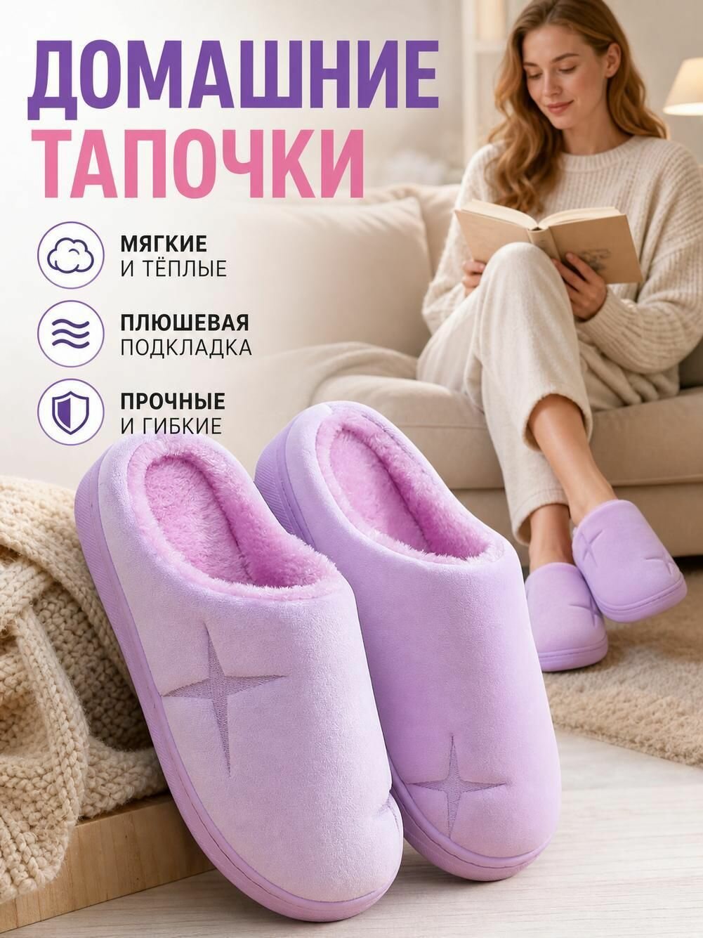 Тапочки, размер 40-41, фиолетовый