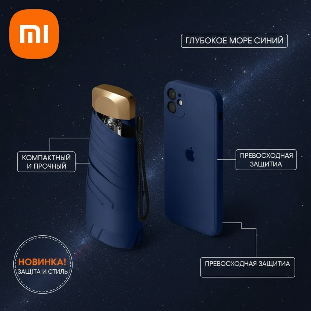 Мини-капсульный зонт Xiaomi, маленький карманный зонт от дождя, виниловый складной УФ-защита от ультрафиолета, ультралегкий зонт двойного назначения, Темно-синий
