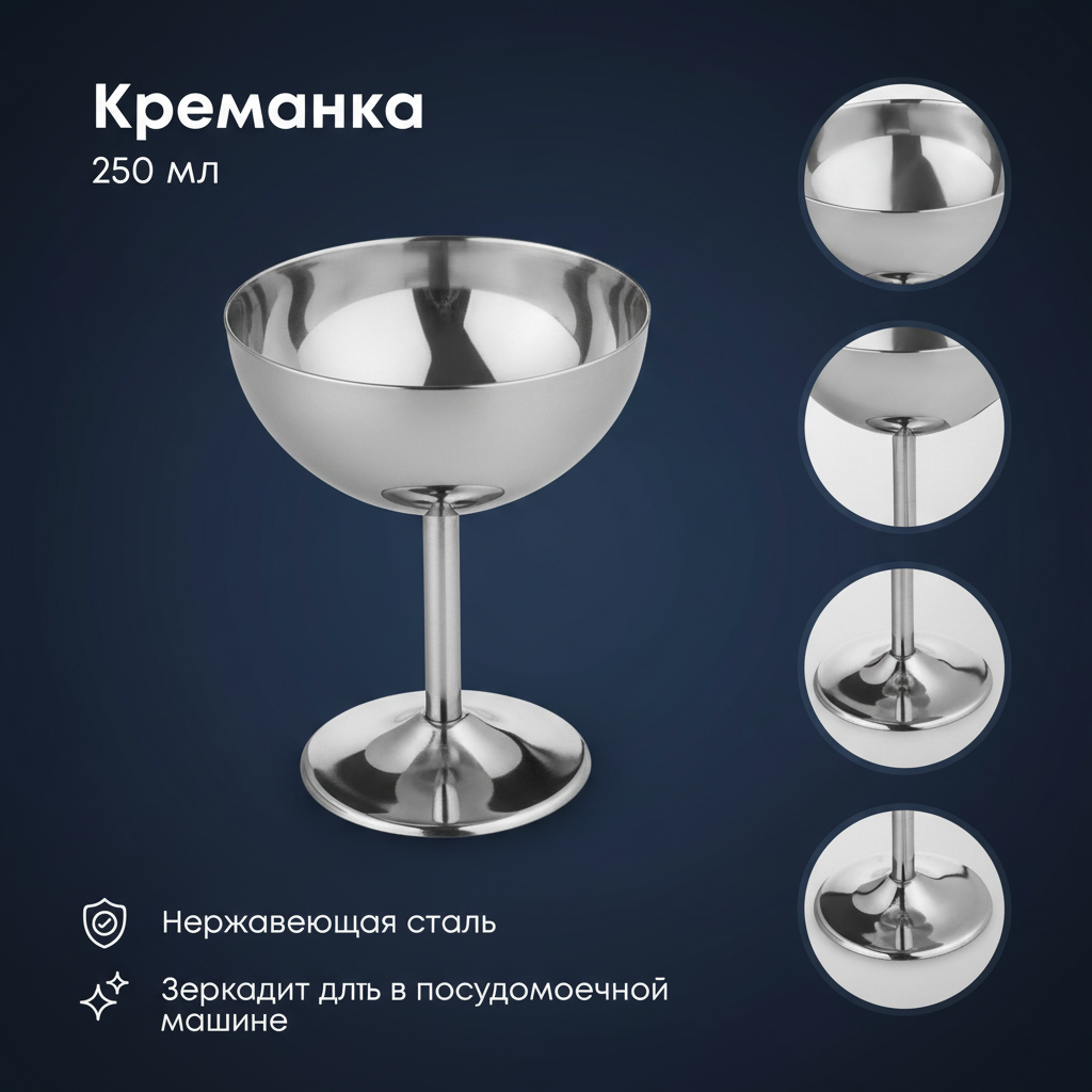 Креманка металлическая на ножке для мороженого