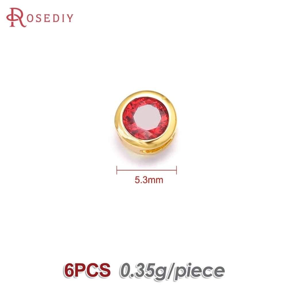 Бусины-разделители Rosediy латунь и циркон 18К золото 6мм 9мм 10шт Красный, 35367-Red