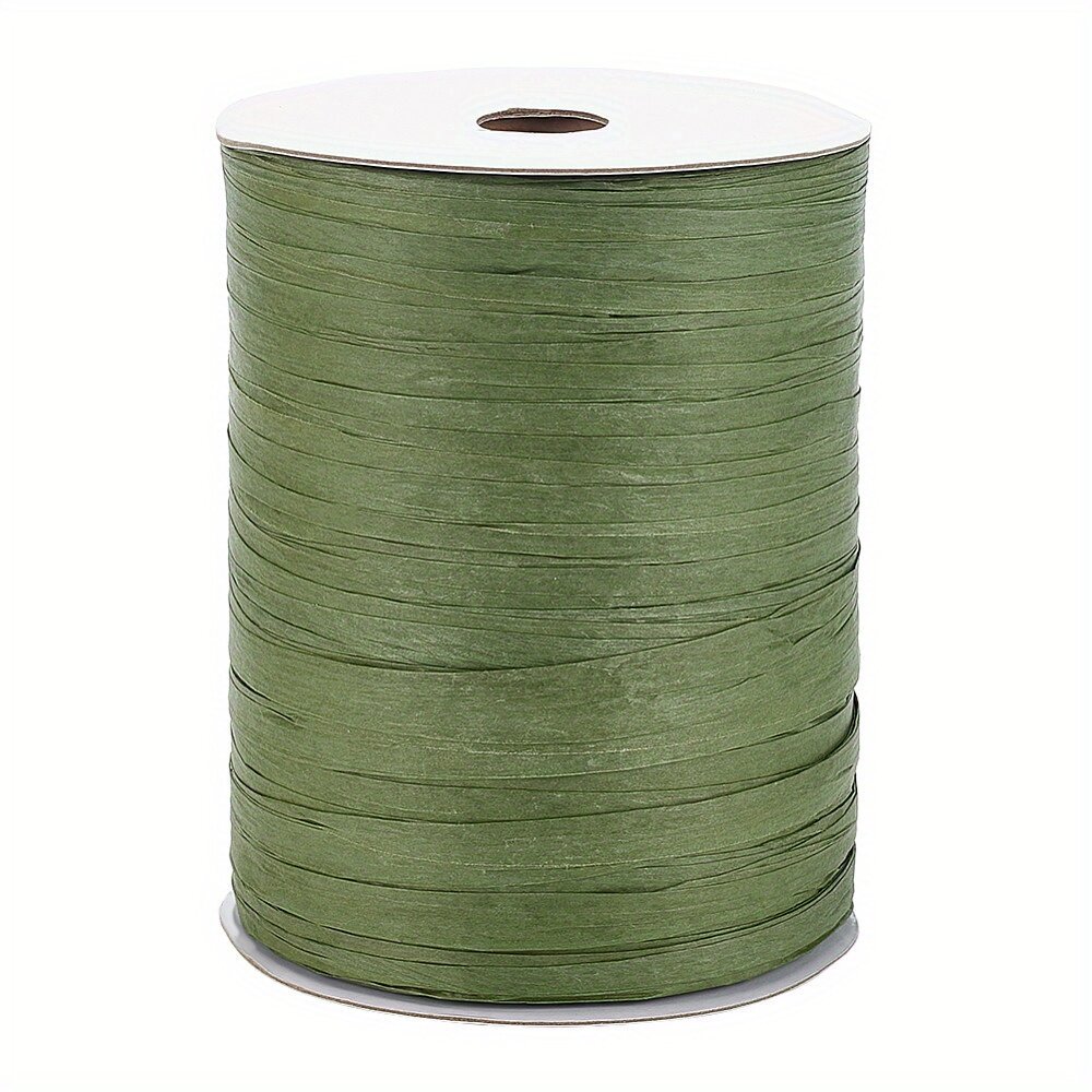 Рафиевая лента для упаковки и рукоделия, 1 рулон, 328 ярдов, ширина 6–6.5 мм, цвет оливковый