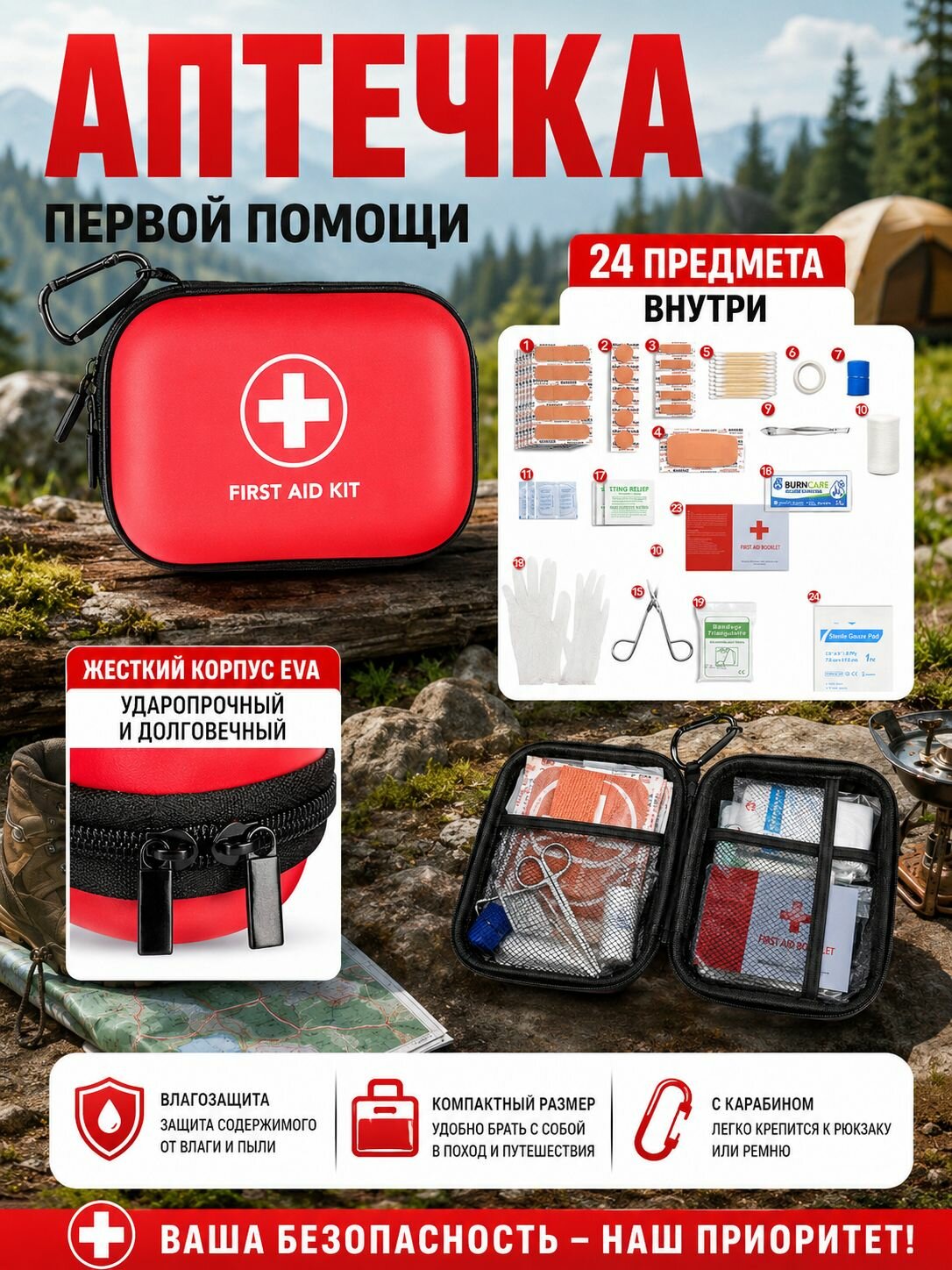 Походная аптечка для хранения лекарств и медикаментов / аптечка домашняя без наполнения пустая для похода для дома
