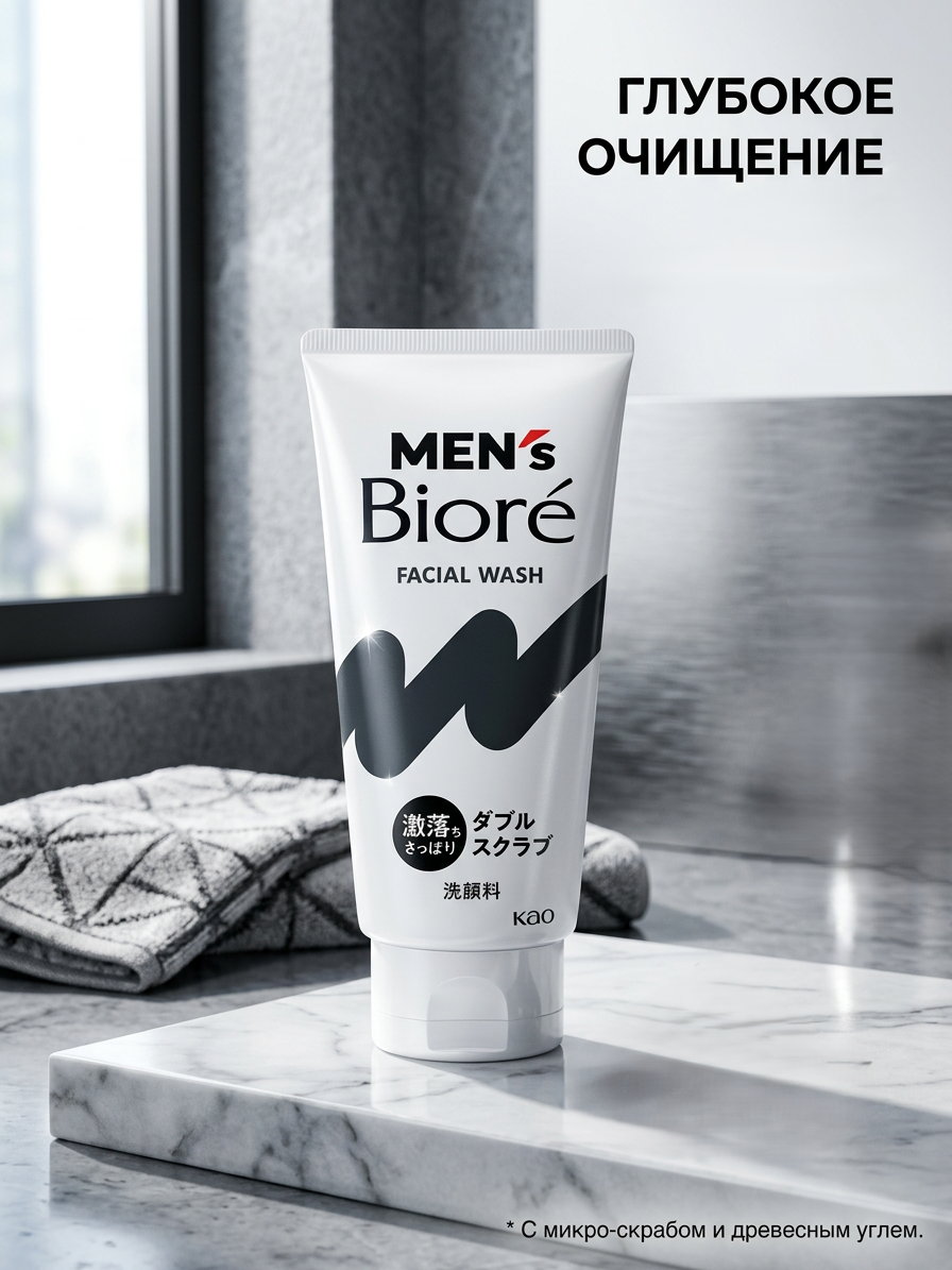 Пенка-скраб для умывания KAO Men's Biore Double Scrub мужская с ментолом 130 г