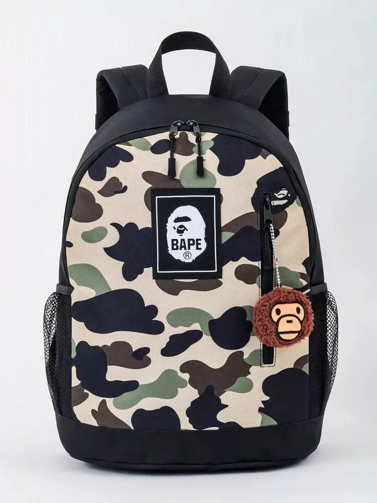 Рюкзак BAPE APE SHARK школьный, дорожный, городской, средний, из оксфорда, черно-зеленый