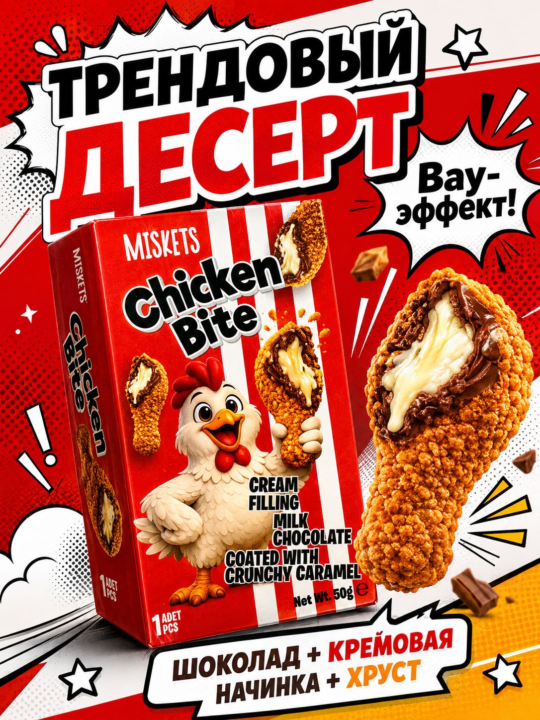 Miskets Chicken Bite Chocolate шоколад, который выглядит как настоящая куриная ножка! 50 гр.