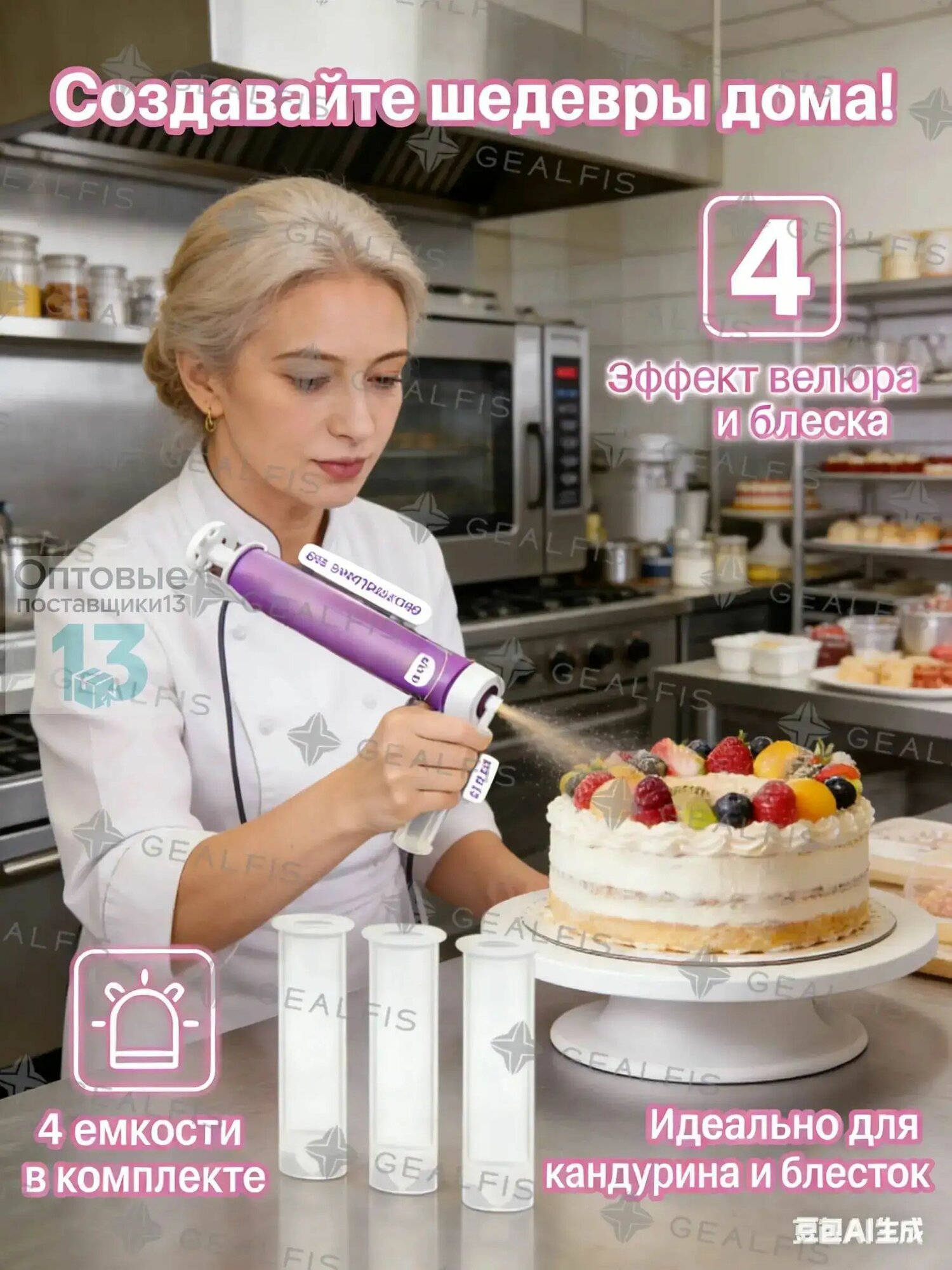 Краскопульт кондитерский, 24 см х 12.5 см, 5 предм.