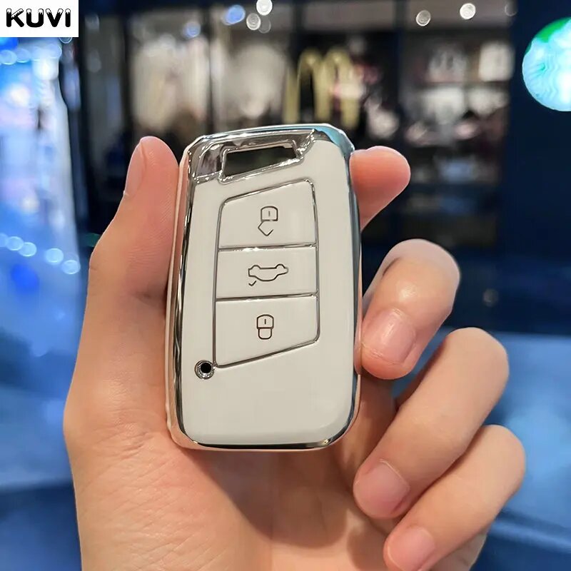 Чехол для ключей VW Skoda белый, сплав