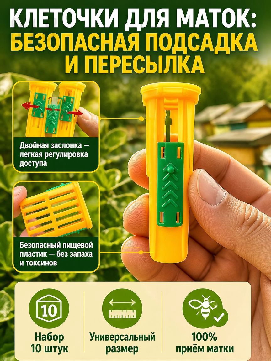 Набор клеточек для маток 10 шт, матка пчелиная - универсальный инвентарь для пчеловодства, изолятор для пересы