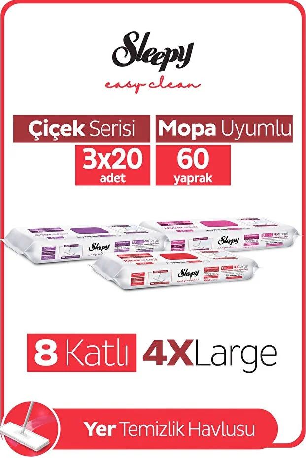 3x20 дюймов (60 листов). Набор для уборки пола Sleepy Easy Clean Lily+Cherry+Orchid: салфетки и полотенца,