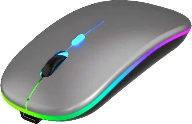 Мышь беспроводная Perfeo "LUX", 4 кн, 2.4G+BT,500mAh, бесшумн, подсвет, 1600DPI, Type-C, серая (PF_