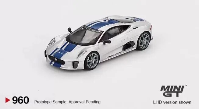 Машинка Модель автомобиля MINIGT №960, Jaguar C-X75, серебристый цвет, коллекционный