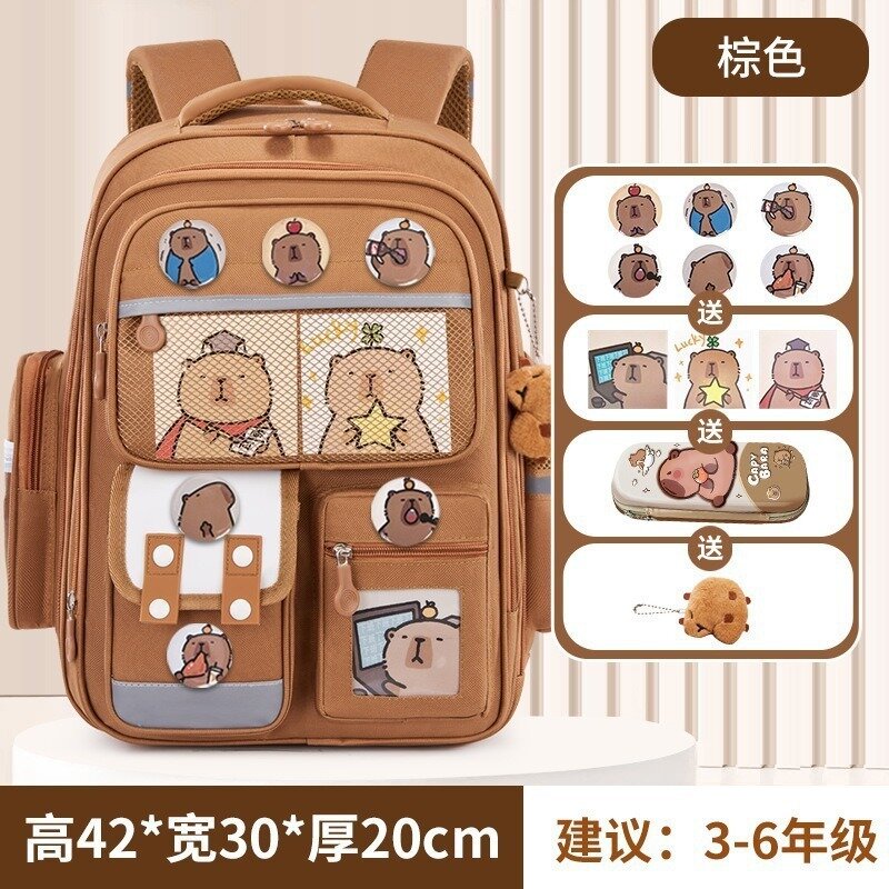 2026 Новейший рюкзак с капибарой для учеников начальной школы 1-3-6 классов, защита позвоночника, легкий детский рюкзак с мультяшным дизайном, большая вместимость, двойная сумка через плечо