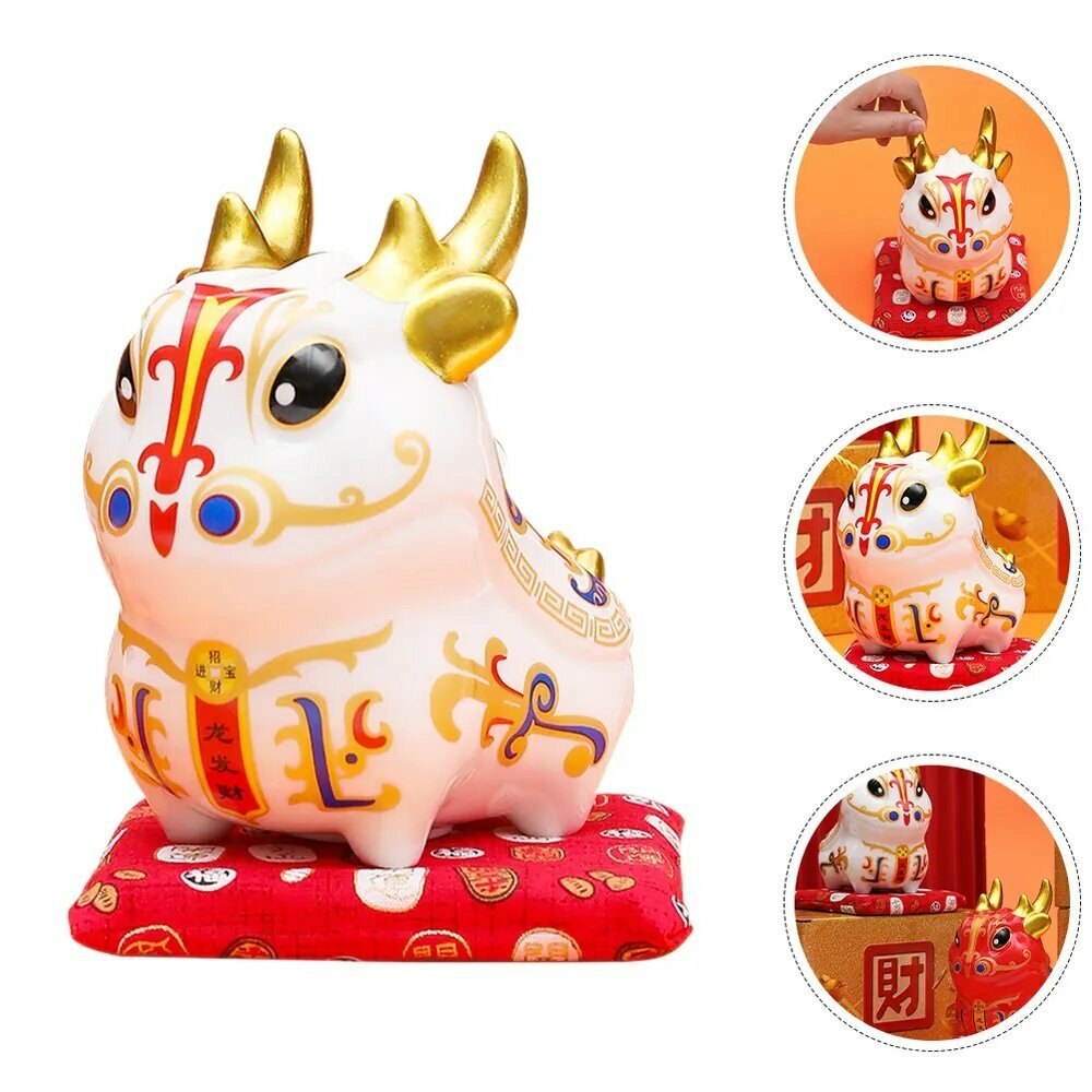 Копилка "Дракон", керамическая, ручная работа, 15,59x9,31 см, белая