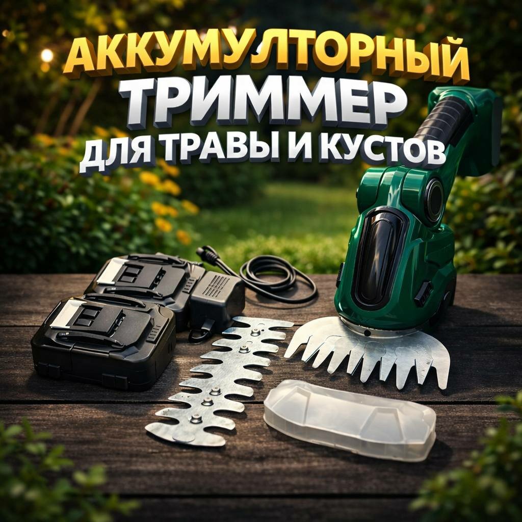 Кусторез садовый 2 в 1, аккумуляторный, ножницы для травы и кустов