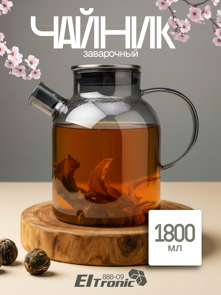Заварочный чайник ELTRONIC 888-09 (1800 мл, стекло, перламутровый графит)