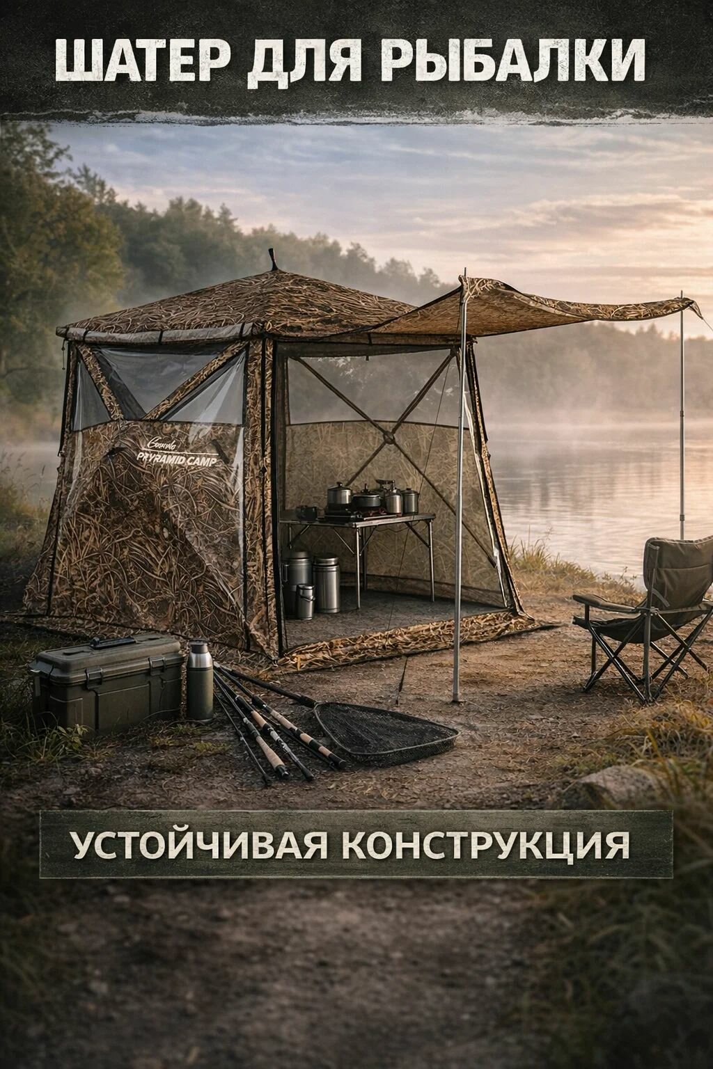 Кухня-шатер HIGASHI Pyramid Camp Camo/ летняя, туристическая палатка
