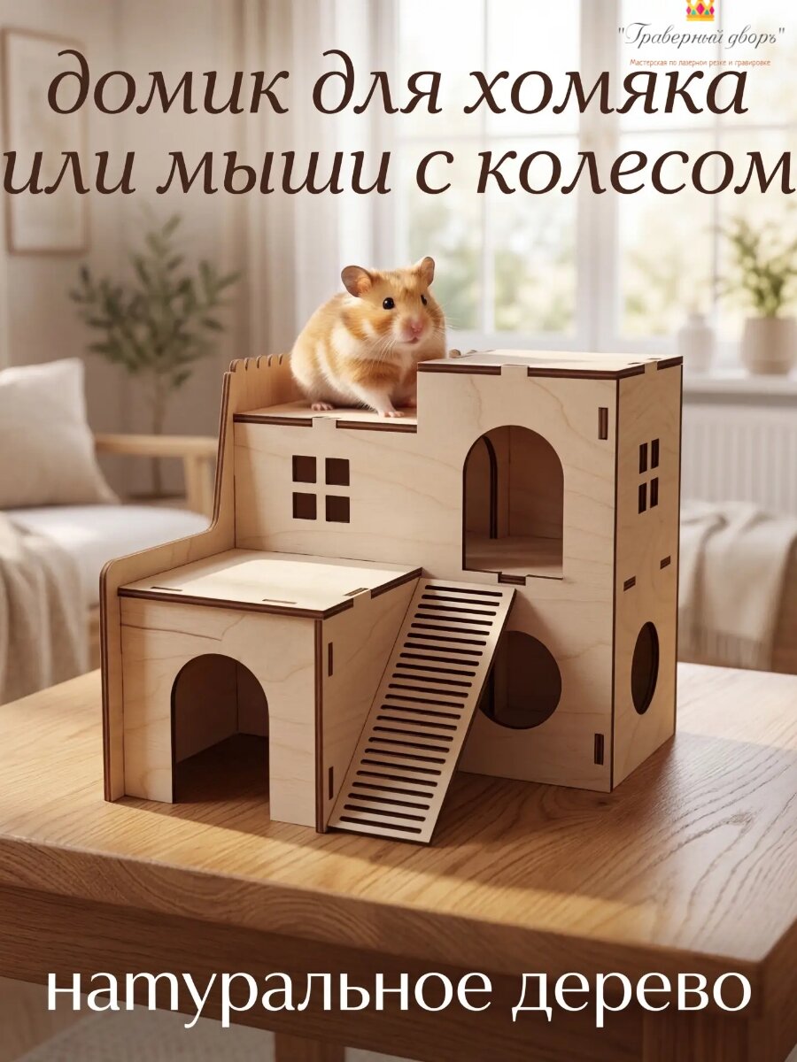 Домик Граверный дворЪ, для хомяка, мышки, с колесом, в собранном виде