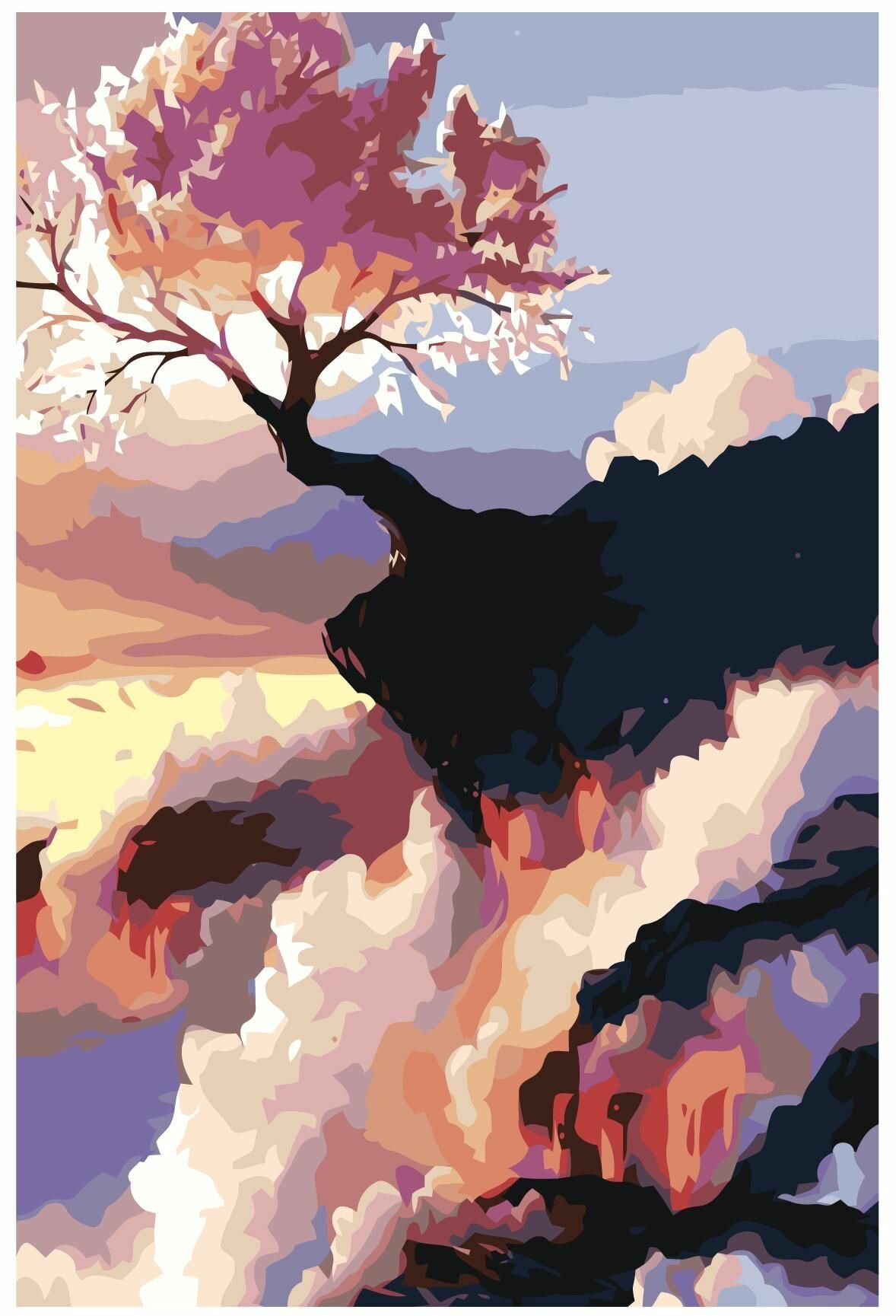 Картина по номерам, 40 x 60, IIIR-p-235, сакура на краю вулкана, пейзаж, природа