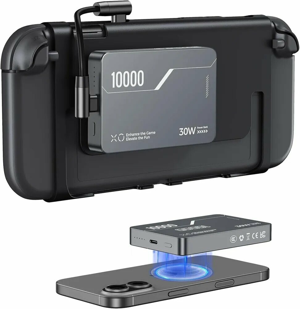B5 Магнитный аккумулятор 10000mAh для Nintendo Switch 2 2025, портативный аккумулятор 30W PD быстрой зарядки для Nintendo Switch 2, увеличивает время игры с 3,5 до 8 часов