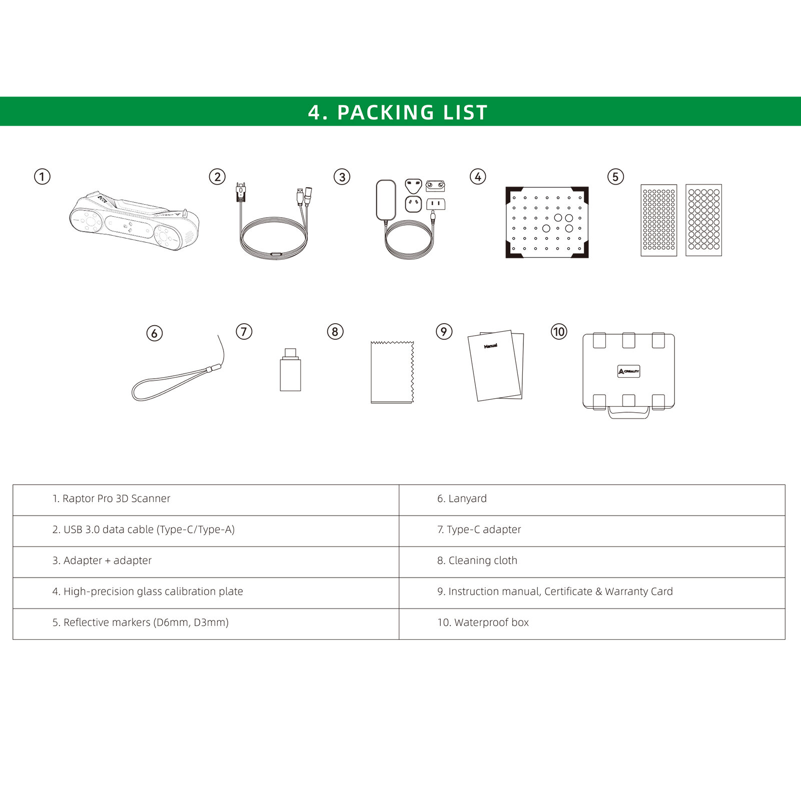 3D-сканер CR-Scan Raptor Pro, 22 синих + 7 инфракрасных линий, 60FPS