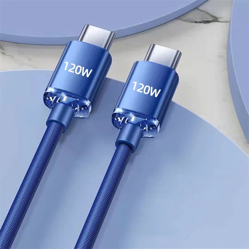 Кабель USB-C на USB-C 120W, 1.5м, синий