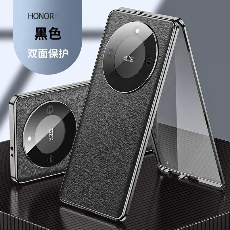 Черный кожаный чехол Honor X9D с двухсторонней защитой