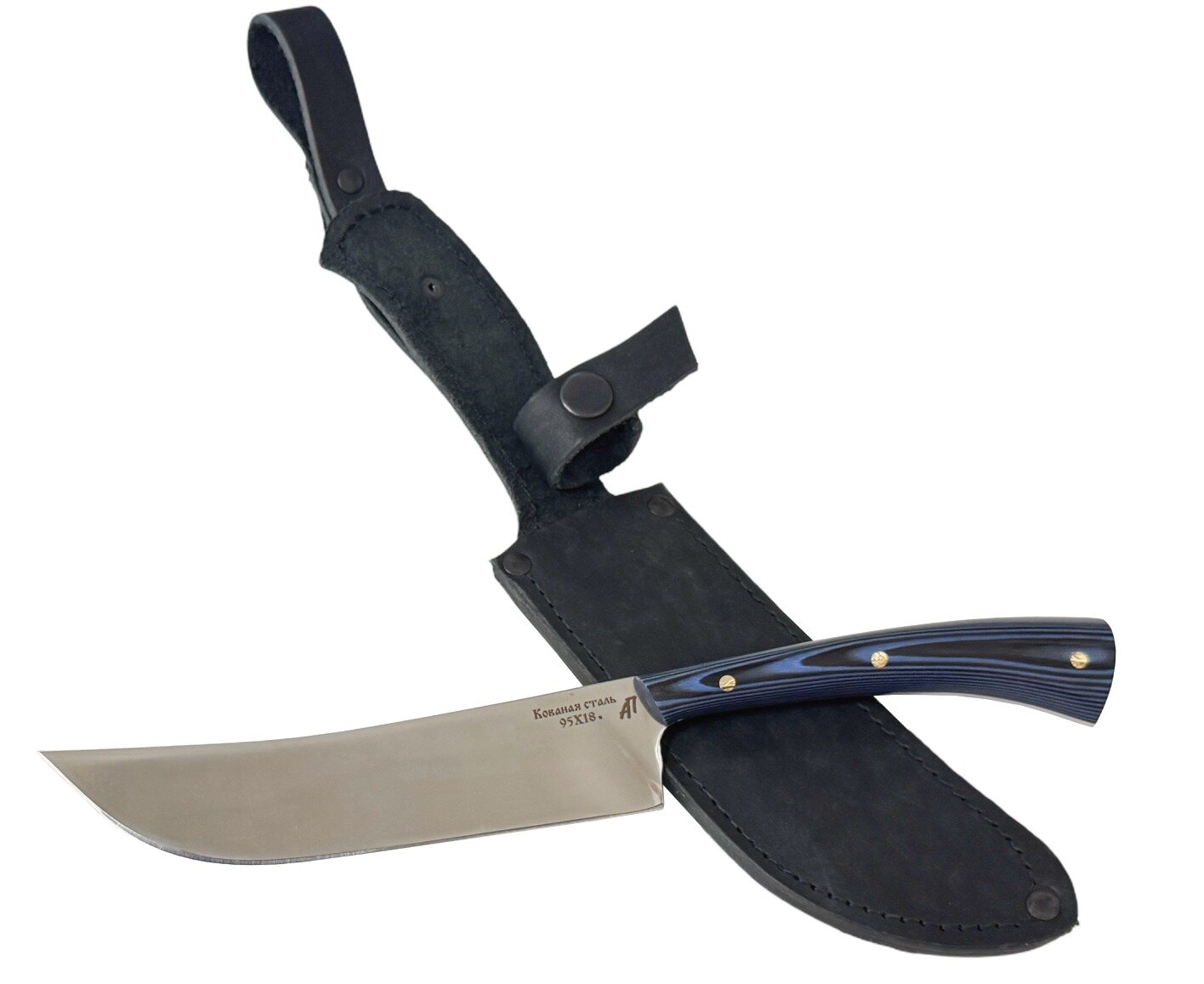 Нож Пчак, цельнометаллический, сталь 95Х18 кованый, микарта синяя