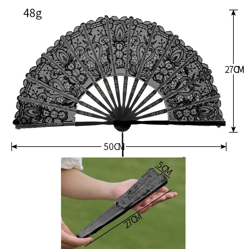 Кружевной веер, чёрный, красный, розовый Style B