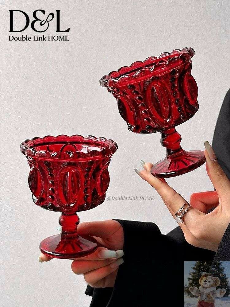 Бокал из красного стекла, декоративный винтажный дизайн, прочный стеклянный кубок 210 мл