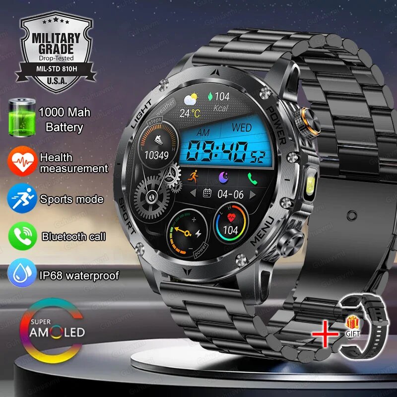 Мужские умные часы Black Steel с подсветкой 1.7" IP6