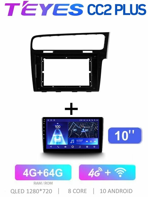 Магнитола 10" Teyes CC2 Plus 4/64 Gb для Volkswagen Golf 7 MK7 2012-2020 Правый руль