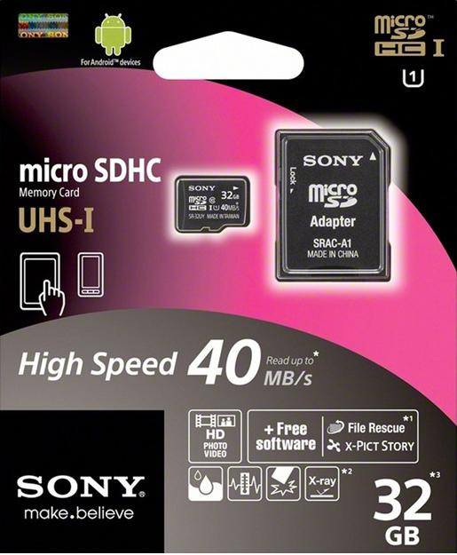 Карта памяти Sony microSDHC 32GB Class 10 UHS-I U1 + ADP (40/10 Mb/s) (SR32UYA)