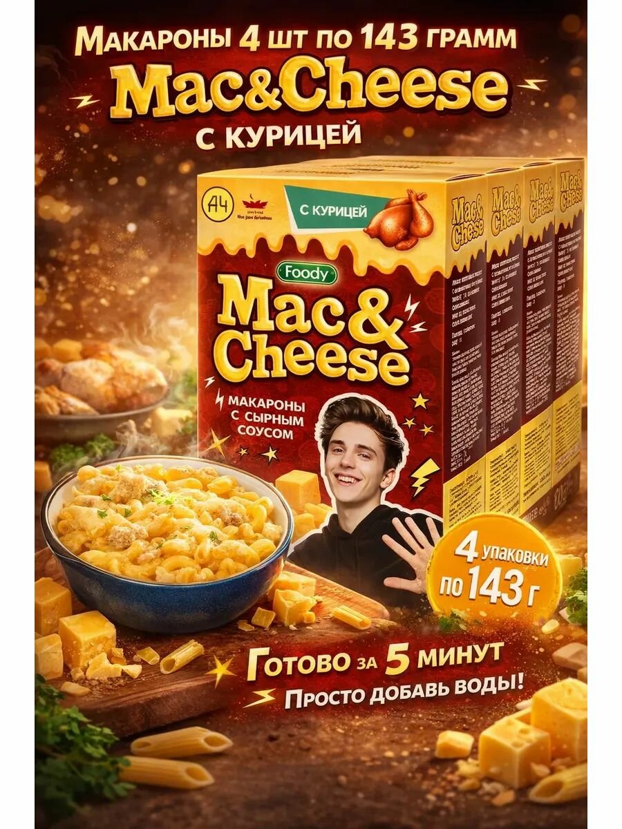 Макароны 4 шт по 143 грамм с курицей Mac&Cheese