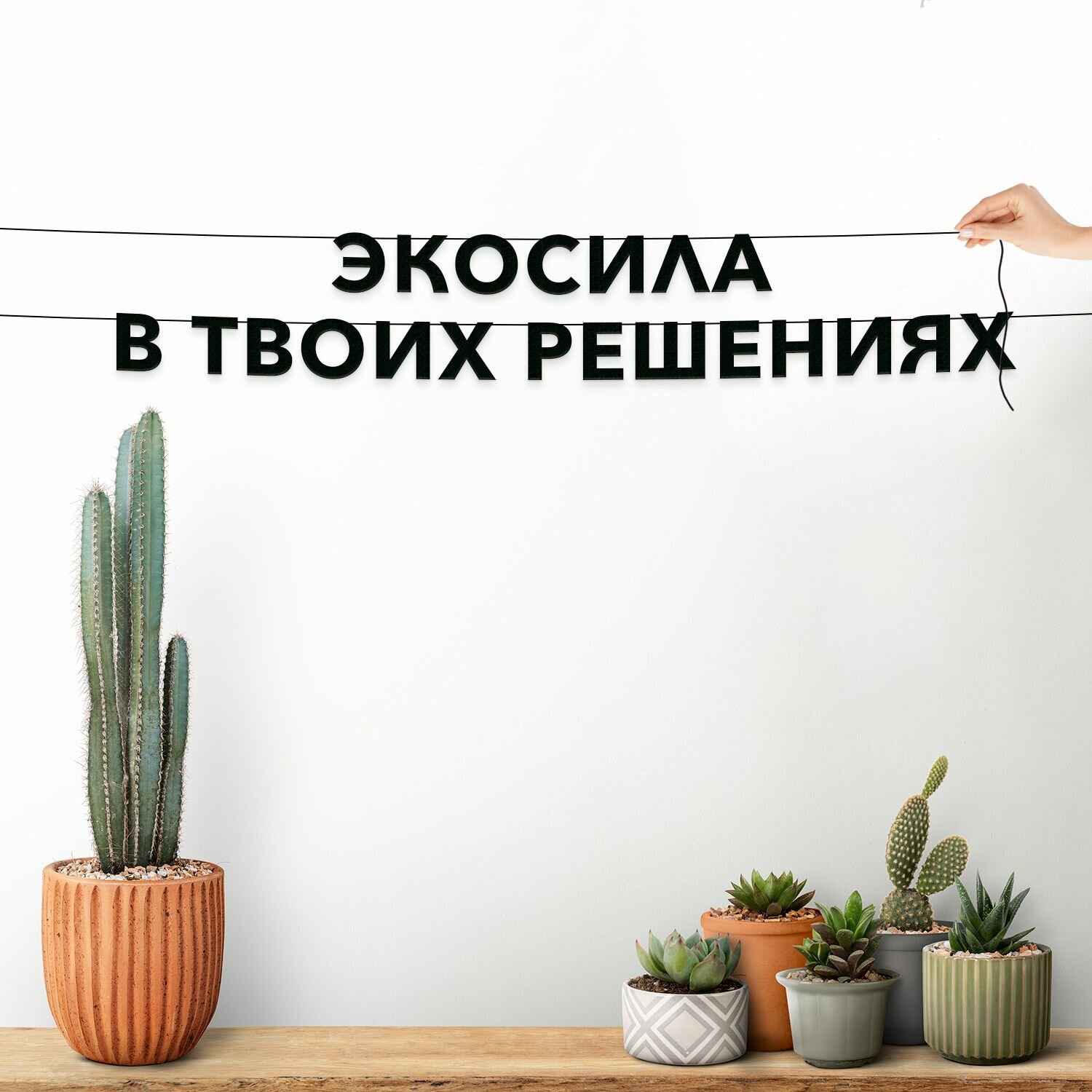 Гирлянда бумажная чёрная, про природу и экологию - Экосила в твоих решениях , черная текстовая растяжка.