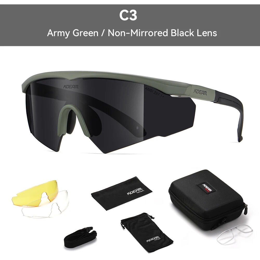 Тактические очки KDEAM, Army Green / Non-Mirrored Black Lens, C3