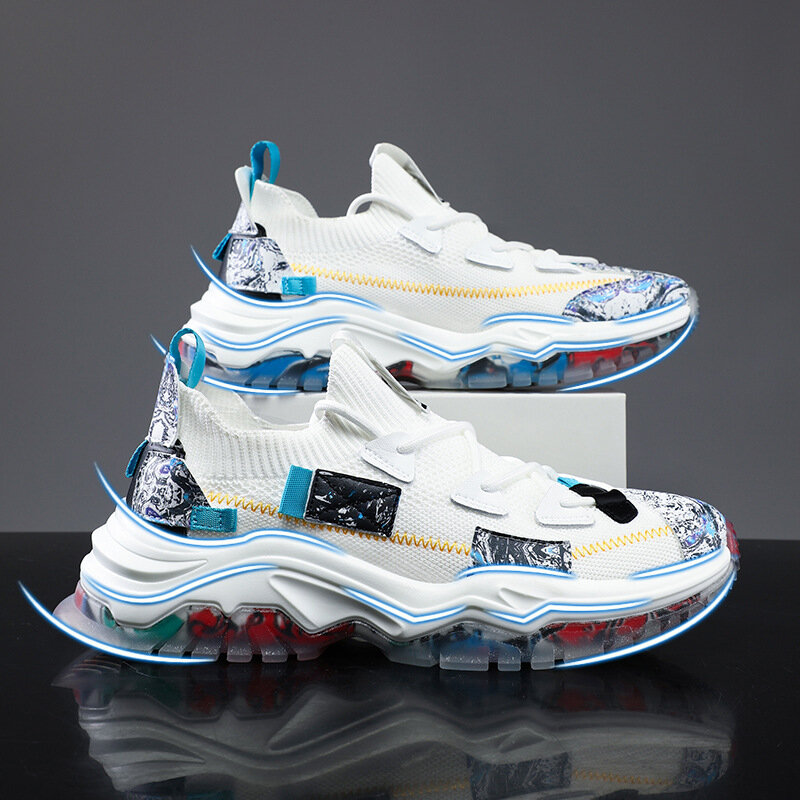 Модные кроссовки больших размеров в китайском стиле, из дышащей сетчатой ткани, на толстой подошве, в стиле «папиных кроссовок», повседневные, спортивные мужские кроссовки, кроссовки для бега, нескользящая спортивная обувь. EU:45