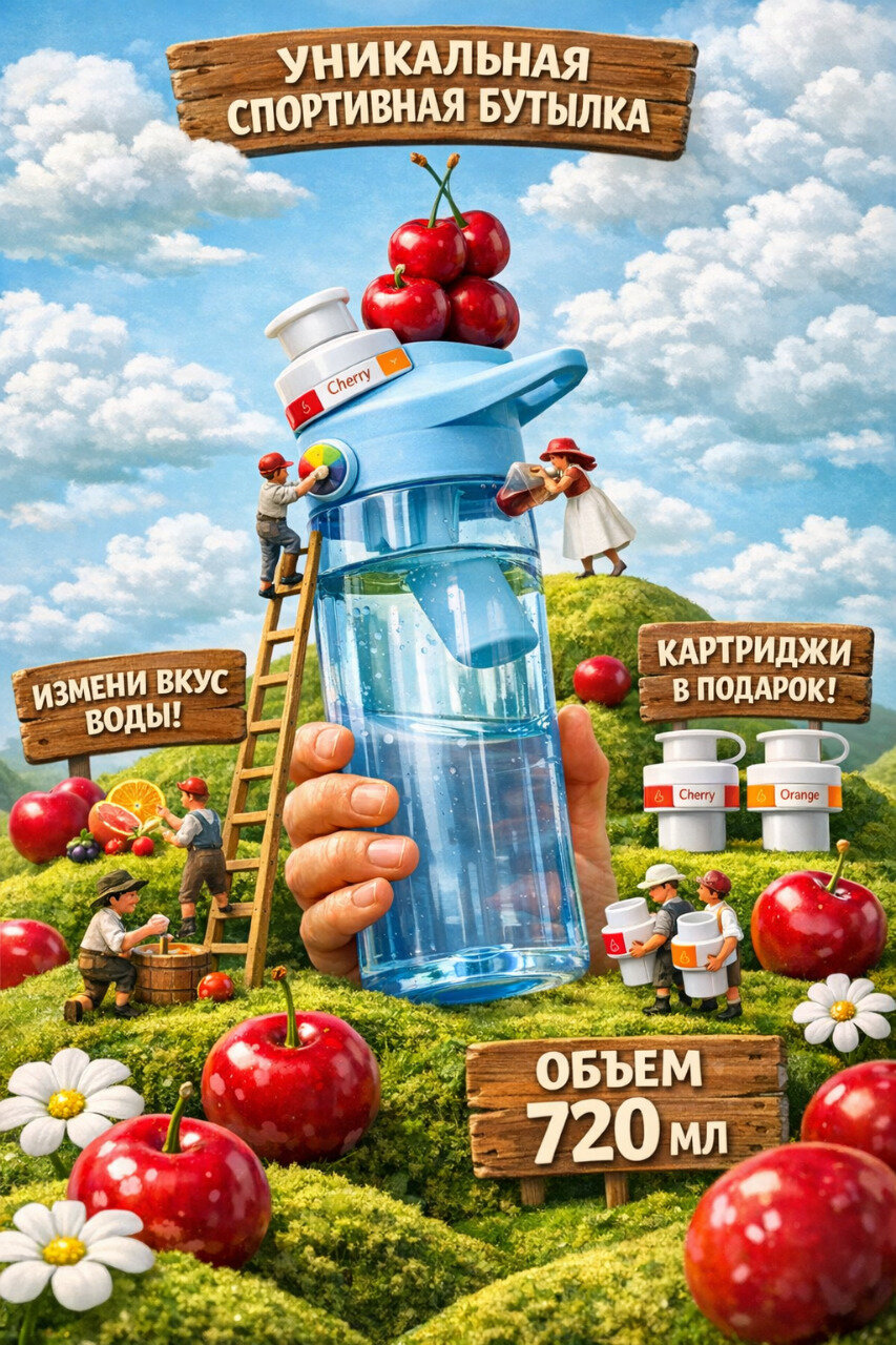 Бутылка для воды со вкусовым картриджем без сахара, в комплекте 2 картриджа