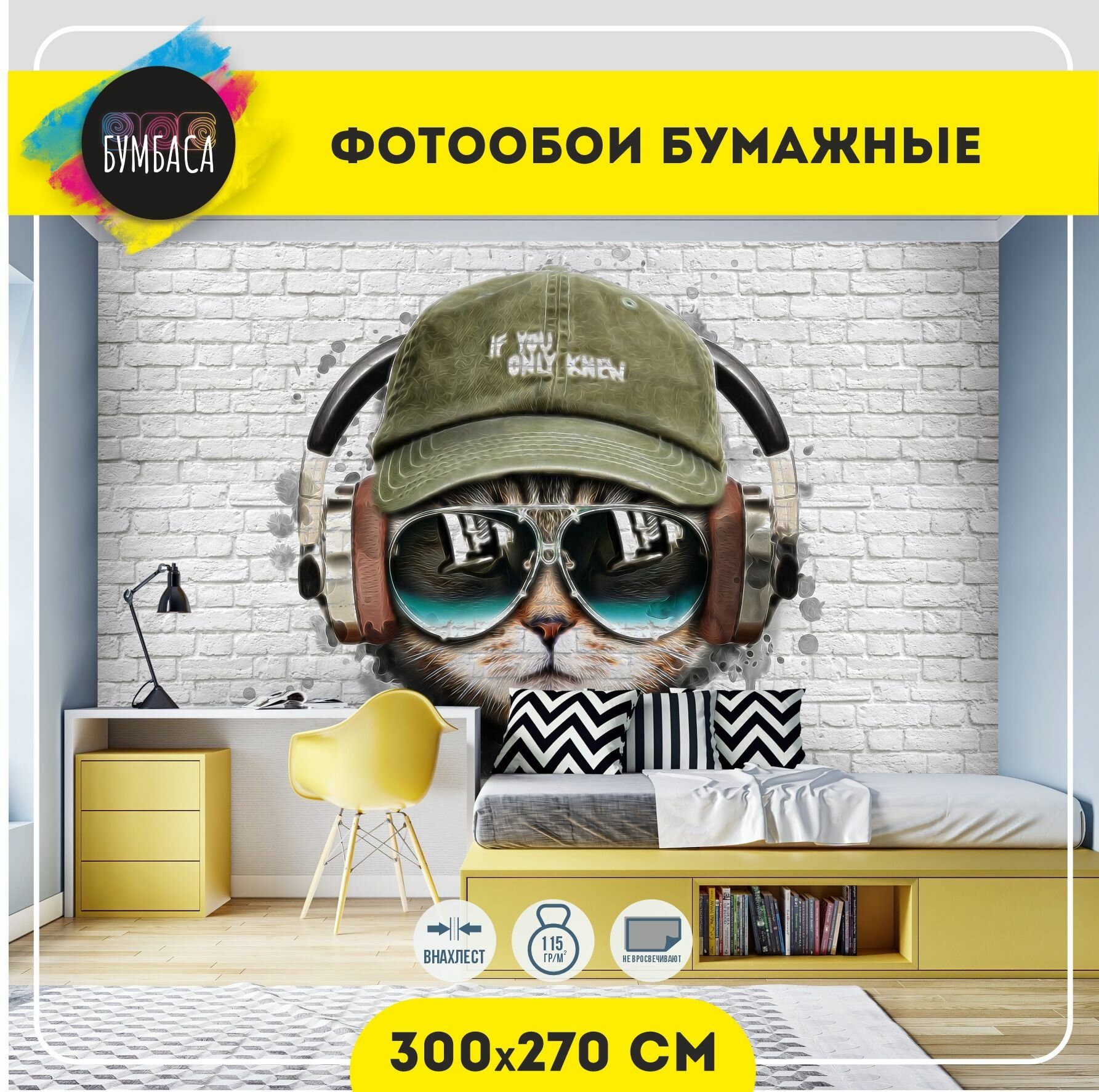 Фотообои бумажные Кот граффити 300х270 см