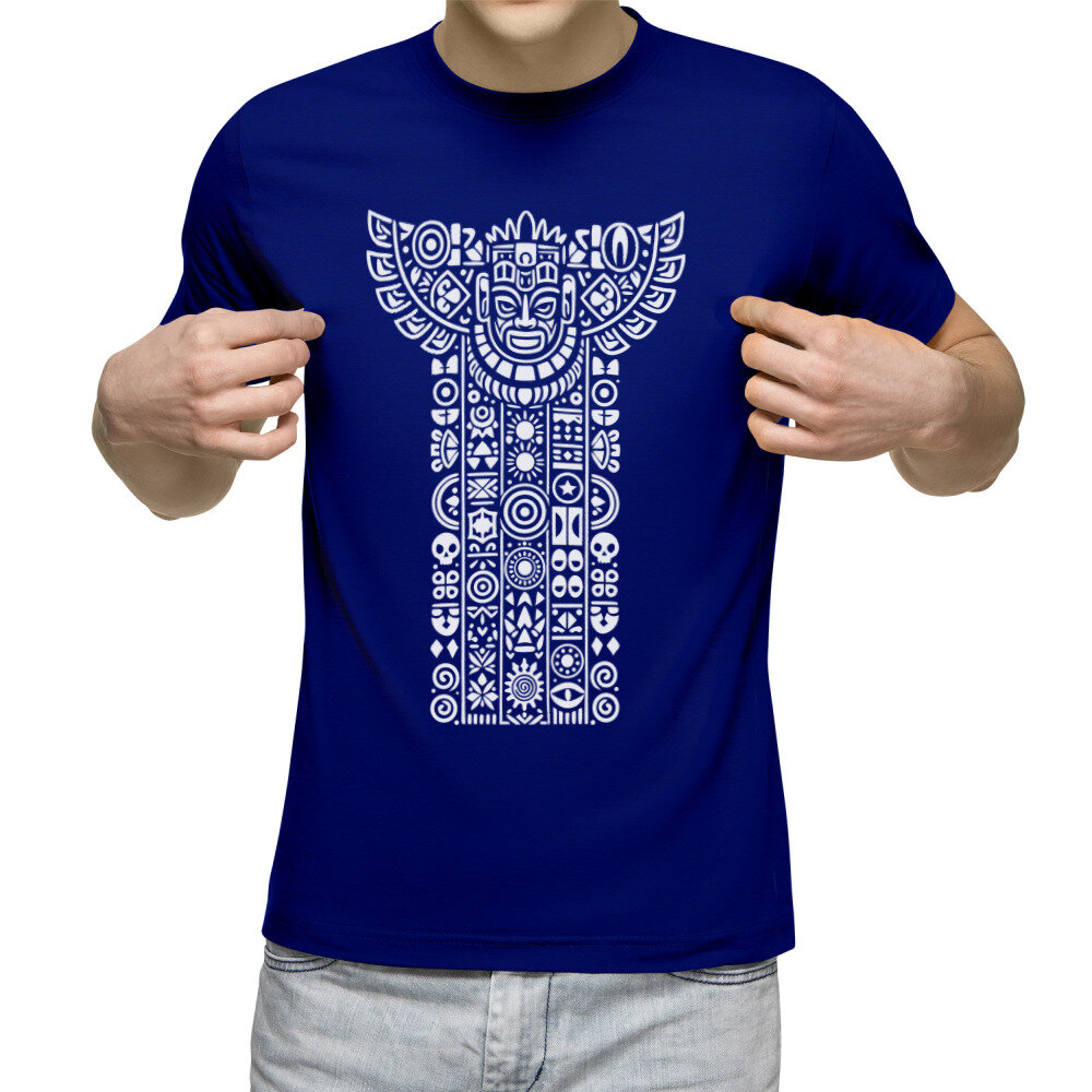 Мужская футболка «Африканский этнический принт. Абстракция» (синий, L)