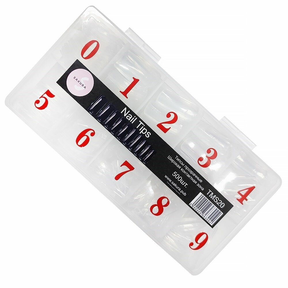 Типсы Sakura широкая контактная зона, цвет прозрачный, 500 шт.