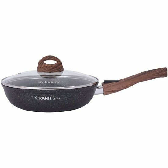 Сковорода Kukmara "Granit ultra" (blue) 26 см, со съемной ручкой, стек. крышкой (сгг263а)