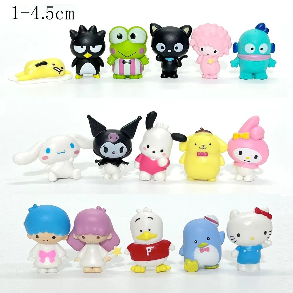 Набор фигурок Sanrio Hello Kitty, My Melody, Cinnamoroll, Kuromi, Pompompurin, Pochacco, Keroppi, Badtz-Maru, Chococat, Gudetama (1-4.5см, пакет)