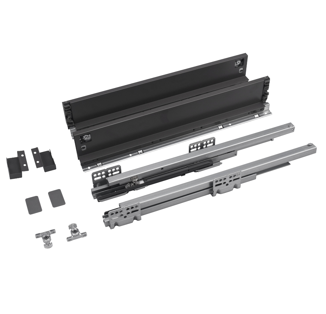 SlimBox EVA 84×450 мм графит — комплект ящика для механизма EVA Lift FLAP, частичное выдвижение с доводчиком