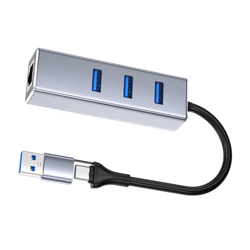 Двухпортовый Гигабитный Ethernet-Адаптер USB A И USB C С 3 Портами USB3.0 Для Ноутбука, ПК, Смартфона, Быстрой Передачи Данных