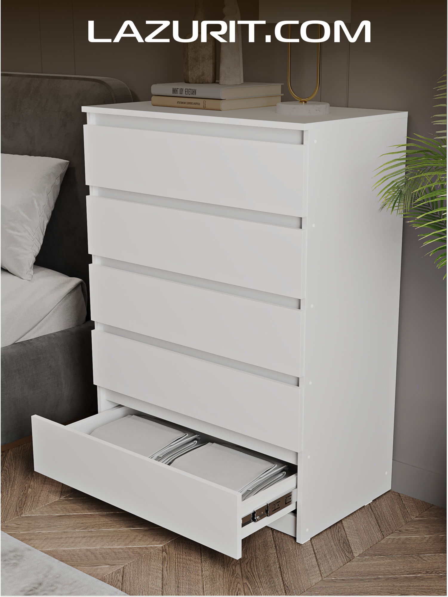 Комод для одежды с ящиками белый Lazurit Эльбрус высокий в прихожую деревянный ЛДСП 46х80х111 под телевизор большой