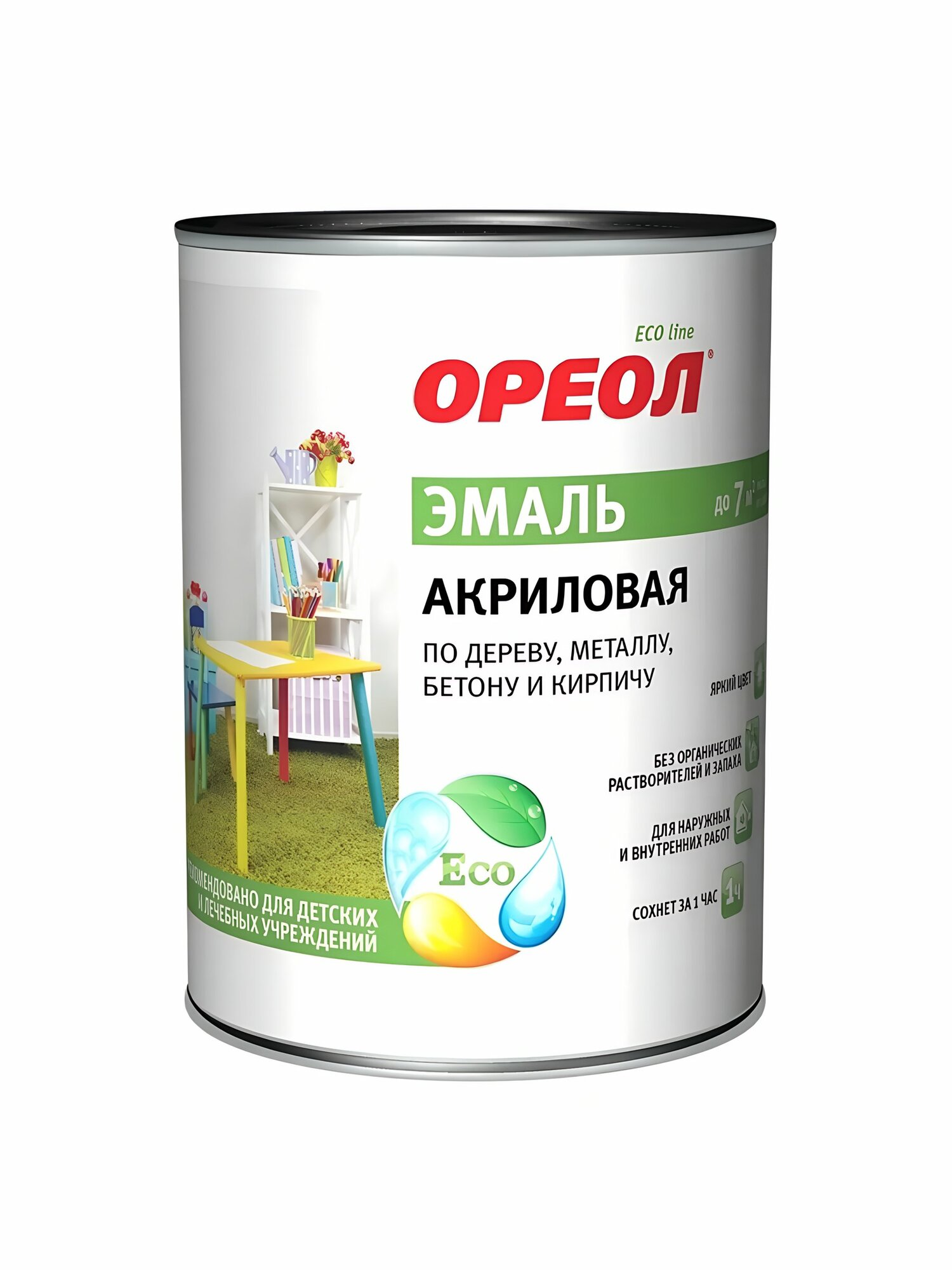 Эмаль акриловая Ореол белая глянцевая 2.5 кг для внутренних и наружных работ по дереву, металлу, бетону и кирпичу