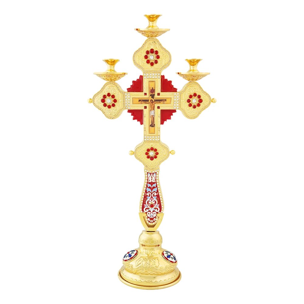 Православный подсвечник с крестом, позолоченный цинковый сплав с распятием Иисуса, 16,3 дюйма, декор для церковной алтаря, домашняя молитва, подарок Religiou