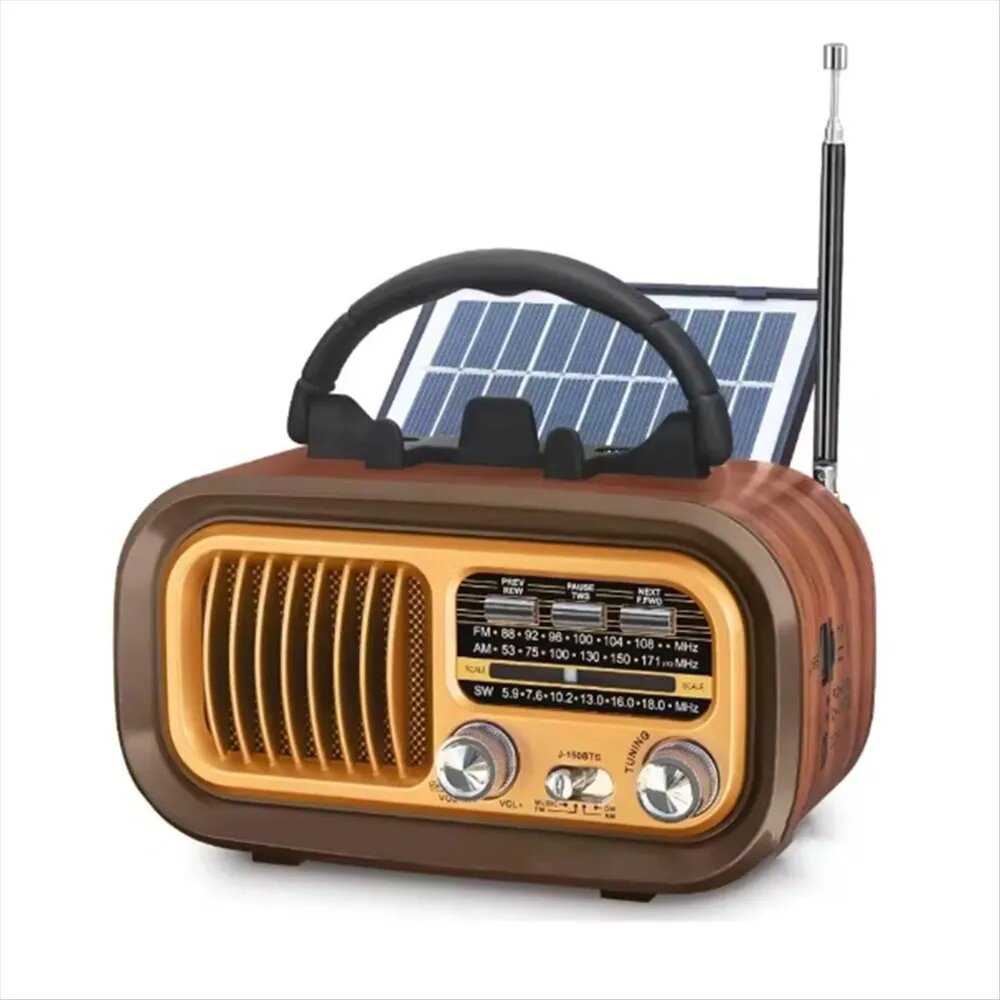 (B P J Z) Портативное Ретро-Радио - AM/FM/SW, Bluetooth, Солнечная Батарея/Батарея D/USB-C
