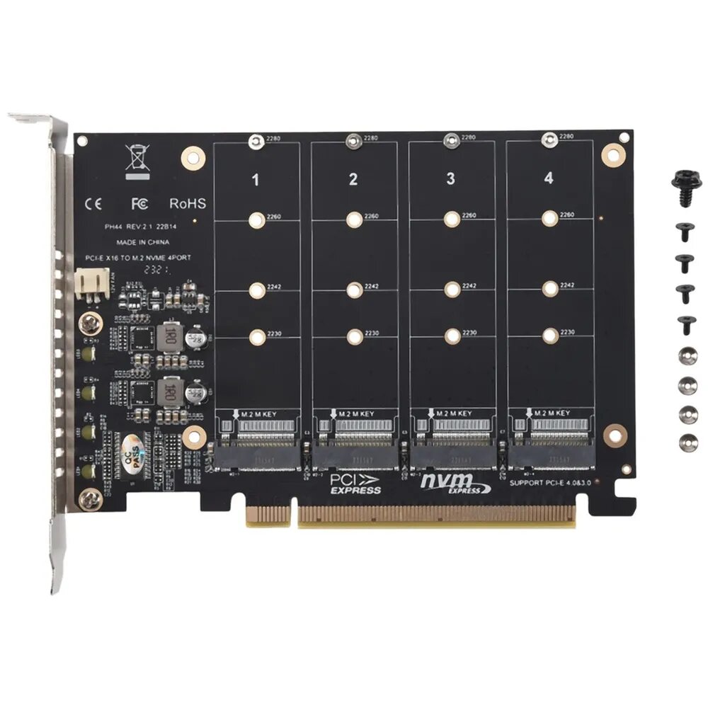 4-портовая карта адаптера NVMe-PCIE M.2 NVME PCIe X16 для сервера