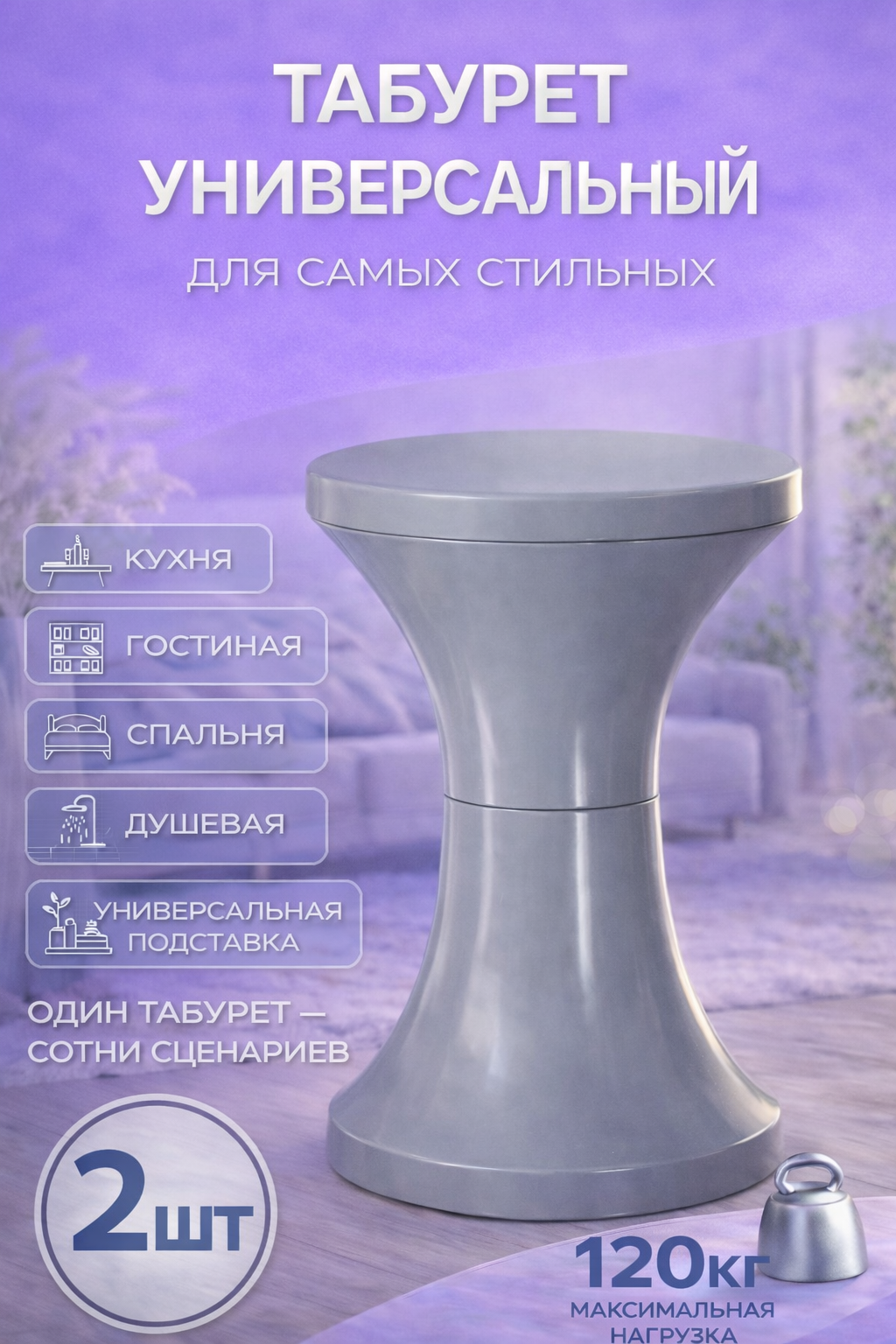 Комплект табуретов DOMSIDE 2 шт. / Табурет складной пластиковый